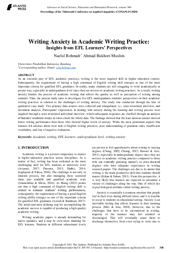 (PDF) Writing Anxiety in Academic Writing Practice
