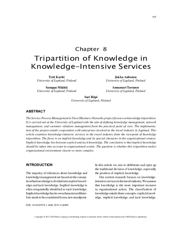 (PDF) Tripartition of Knowledge in Knowledge-Intensive Services | Jukka Aaltonen - Academia.edu
