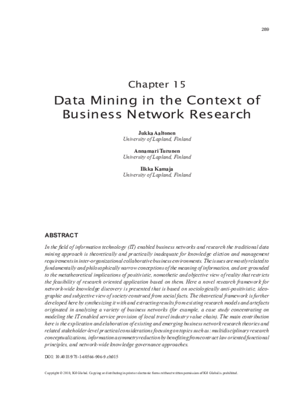 (PDF) Data Mining In the Context of Business Network Research