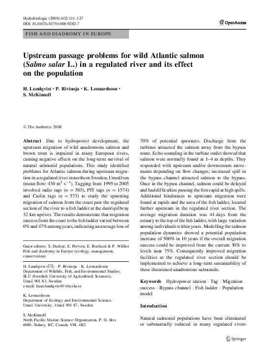 (PDF) Upstream passage problems for wild Atlantic salmon (Salmo salar L ...