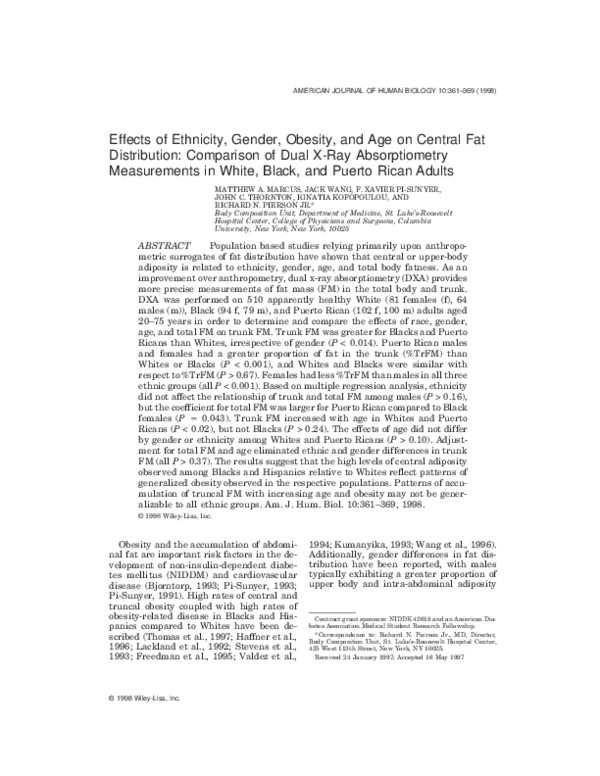 (PDF) Effects of ethnicity, gender, obesity, and age on central fat ...