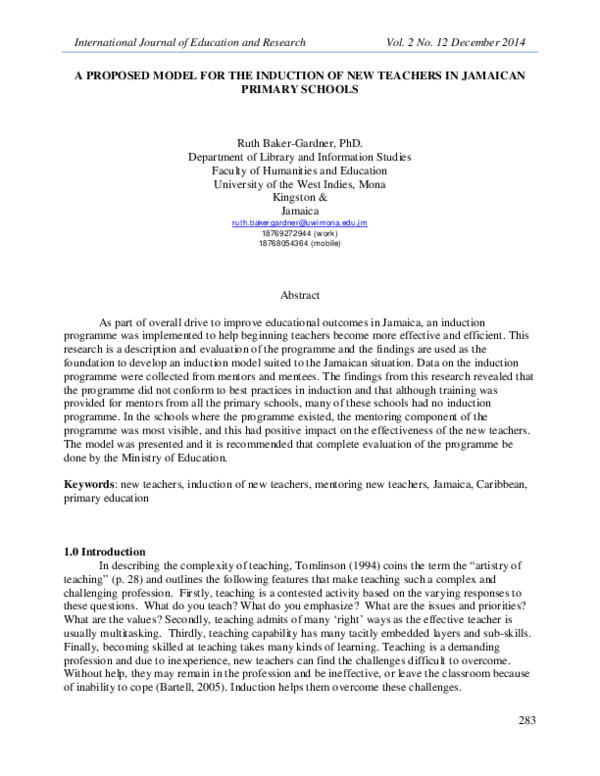 (PDF) A Proposed Model for the Induction of New Teachers in Jamaican ...