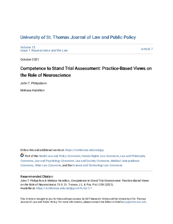 (PDF) Competence to Stand Trial Assessment: Practice-Based Views on the ...