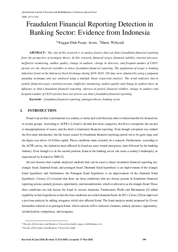 (PDF) Fraudulent Financial Reporting Detection in Banking Sector: Evidence from Indonesia