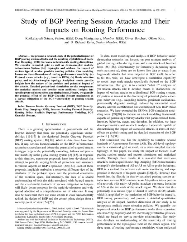 (PDF) Study of BGP Peering Session Attacks and Their Impacts on Routing Performance
