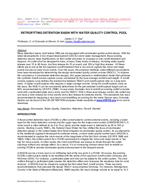 (PDF) Enhancing Detention Basins with Water Quality Control Systems
