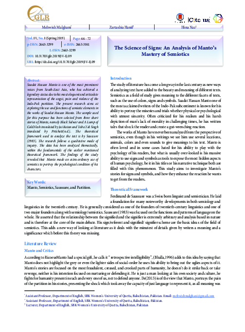 (PDF) The Science of Signs: An Analysis of Mantos Mastery of Semiotics