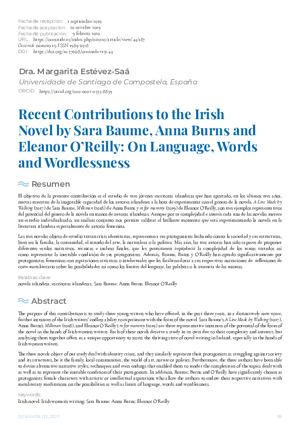(PDF) Recent Contributions to the Irish Novel by Sara Baume, Anna Burns ...