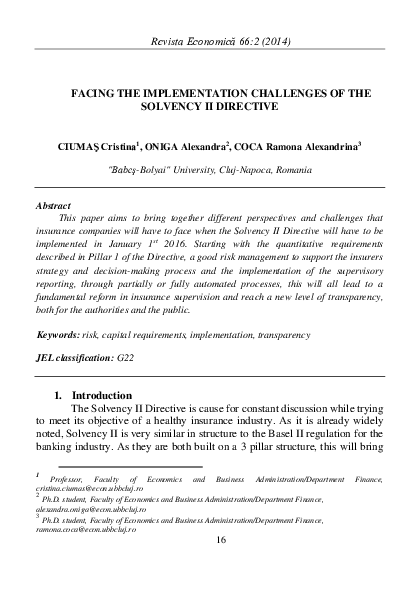 (PDF) Facing the Implementation Challenges of the Solvency II Directive