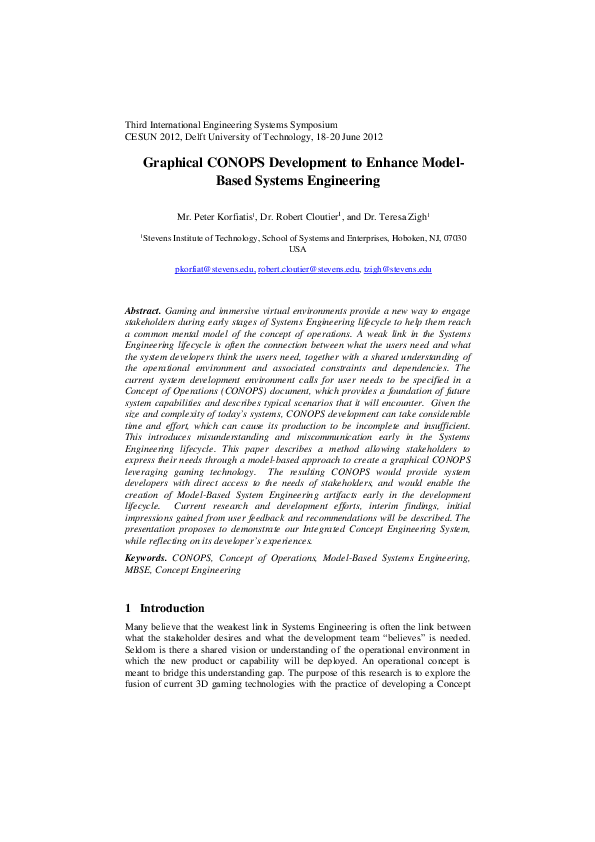 (PDF) Graphical CONOPS Development to Enhance Model-Based Systems Engineering