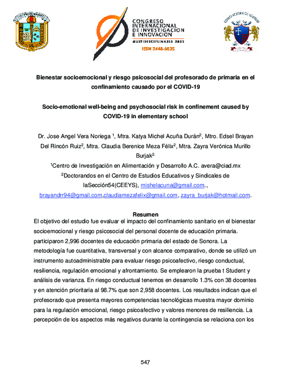 (PDF) Bienestar socioemocional y riesgo psicosocial del profesorado de primaria en el ...