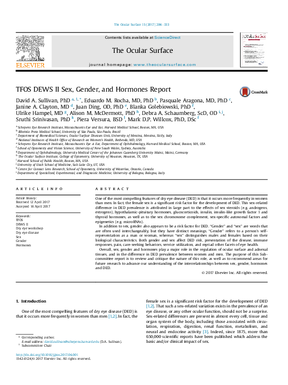 (PDF) TFOS DEWS II Sex, Gender, and Hormones Report | Debra Schaumberg ...