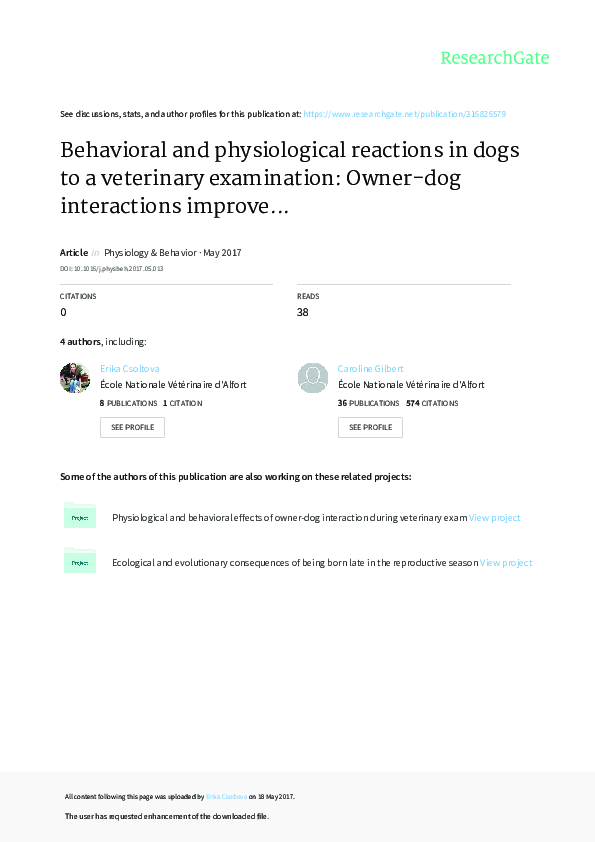 (PDF) Behavioral and physiological reactions in dogs to a veterinary ...