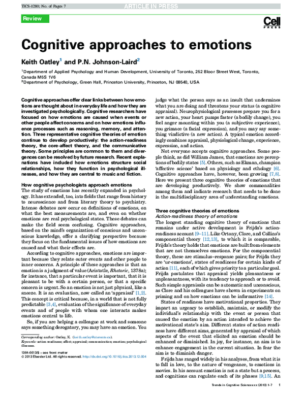 (PDF) Cognitive approaches to emotions