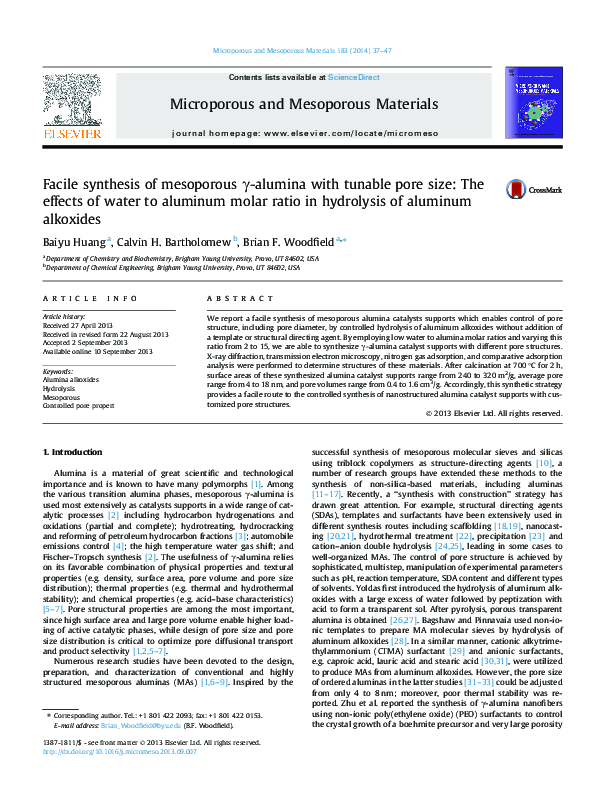 (PDF) Facile synthesis of mesoporous γ-alumina with tunable pore size ...