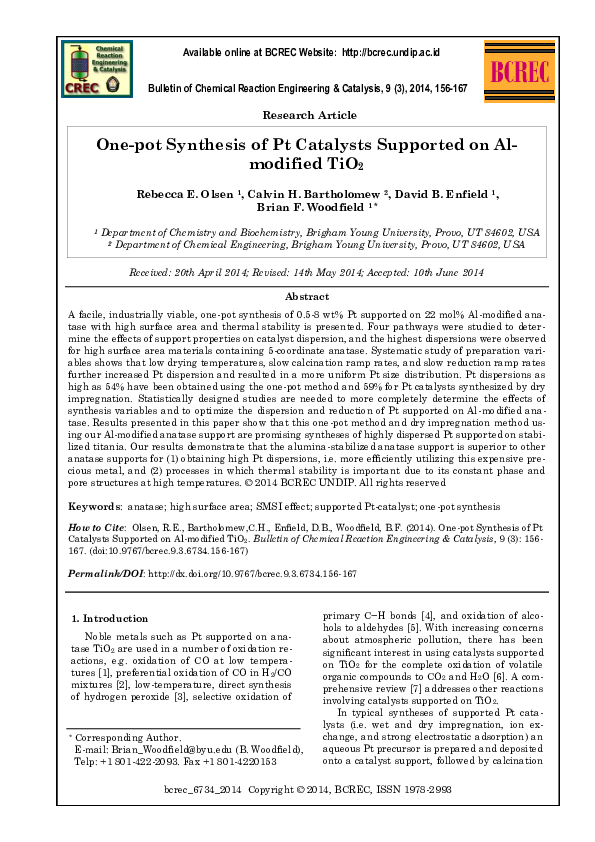 (PDF) One-pot Synthesis of Pt Catalysts Supported on Al-modified TiO2