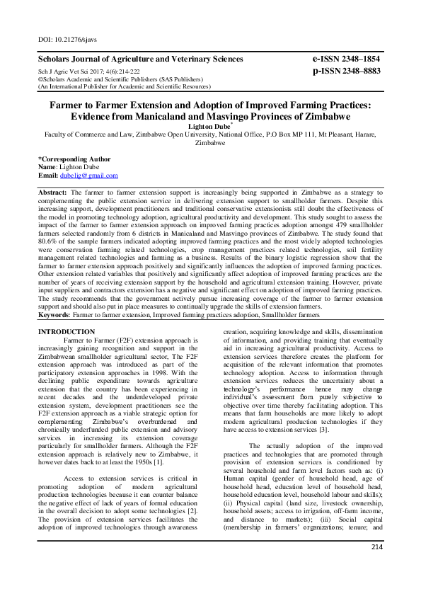 (PDF) Farmer to Farmer Extension and Adoption of Improved Farming ...