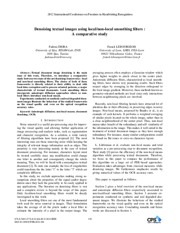 Pdf Denoising Textual Images Using Localnon Local Smoothing Filters