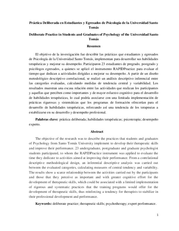 (PDF) Práctica Deliberada en Estudiantes y Egresados de Psicología
