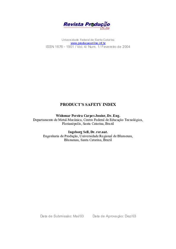 (PDF) Product's Safety Index