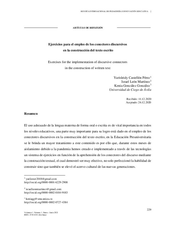 (PDF) Ejercicios para el empleo de los conectores discursivos en la ... (PDF) Ejercicios para el empleo de los conectores discursivos en la ...