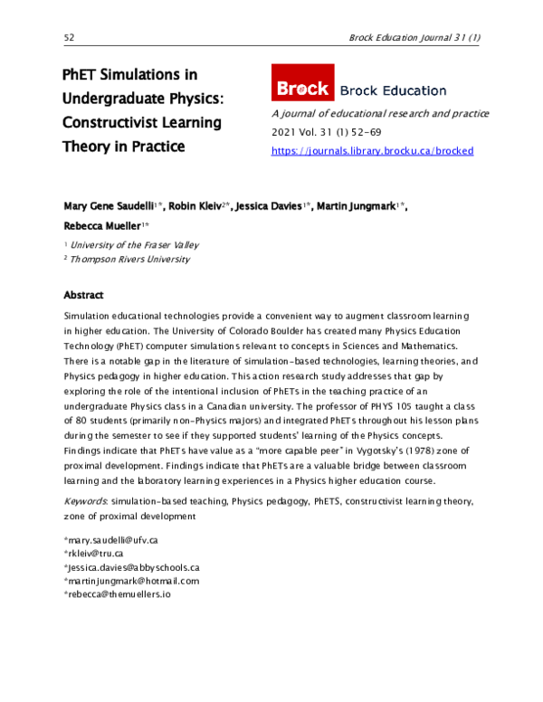 (PDF) PhET Simulations in Undergraduate Physics