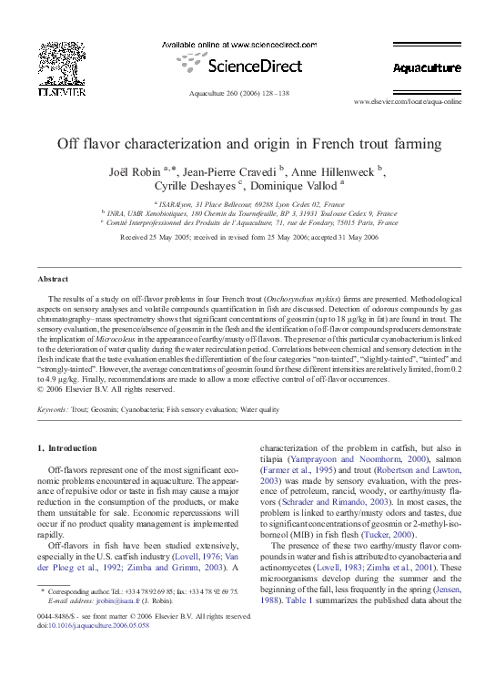 (PDF) Off flavor characterization and origin in French trout farming