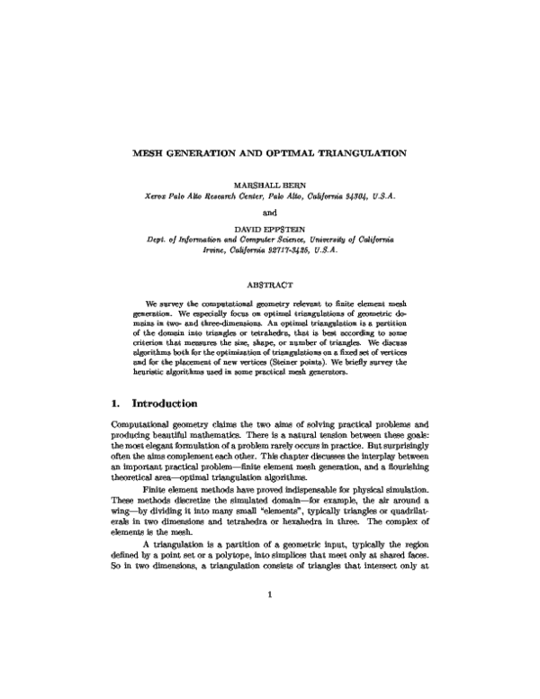 (PDF) Mesh Generation and Optimal Triangulation