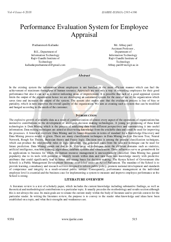 (PDF) Performance Evaluation System for Employee Appraisal