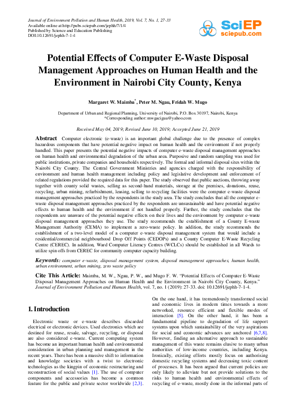 (PDF) Potential Effects of Computer E-Waste Disposal Management ...