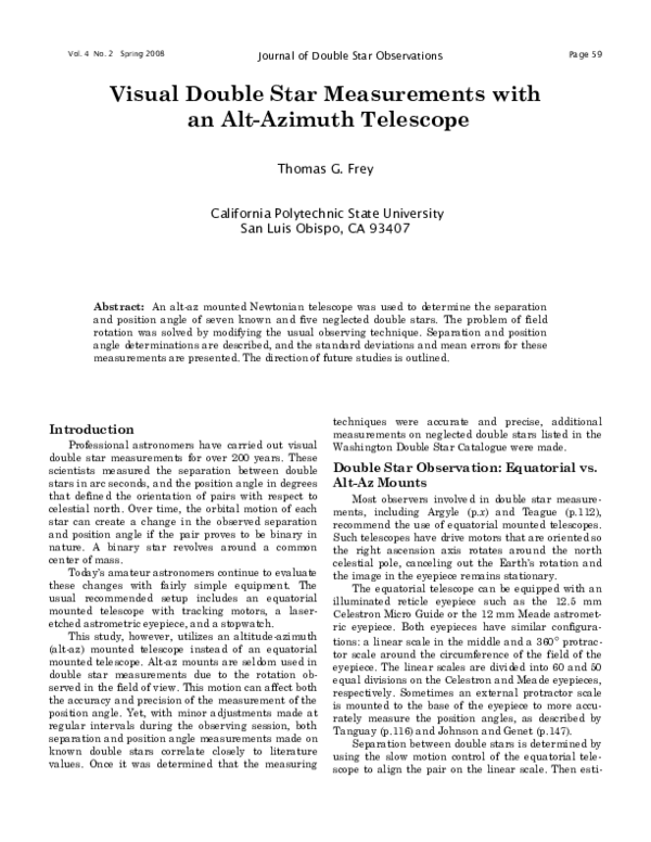 (PDF) Visual Double Star Measurements With An Alt-Azimuth Telescope ...