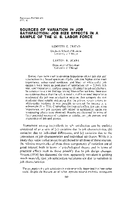 (PDF) Sources of Variation in Job Satisfaction: Job Size Effects in a ...