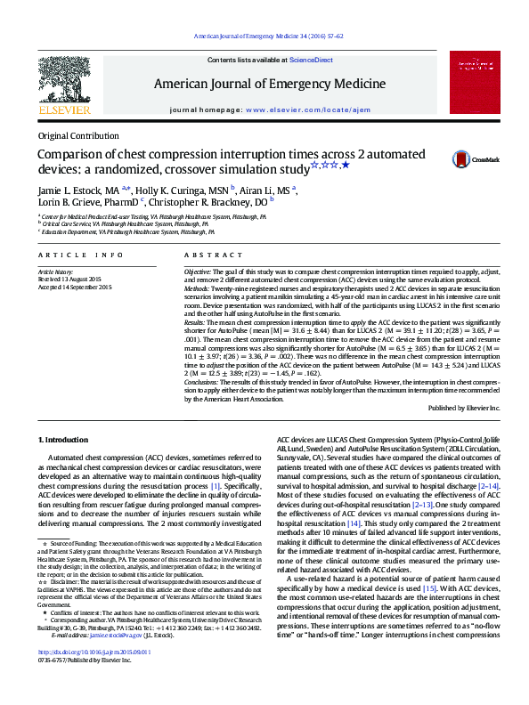 Pdf Comparison Of Chest Compression Interruption Times Across Two Automated Devices A