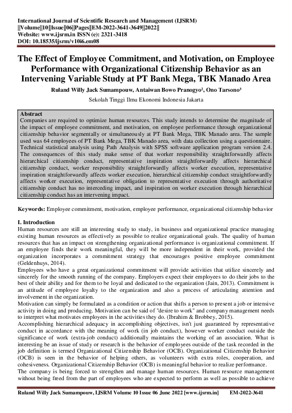 Pdf The Effect Of Employee Commitment And Motivation On Employee Performance With