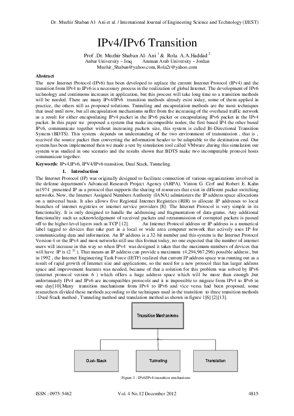 Pdf Ipv4 Ipv6 Transition