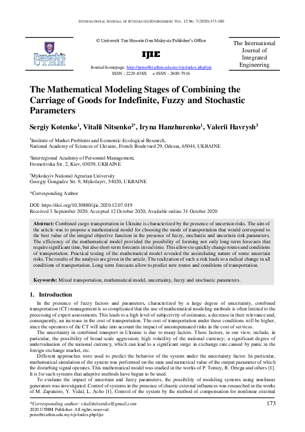 Pdf The Mathematical Modeling Stages Of Combining The Carriage Of