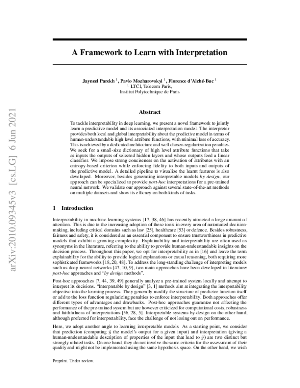 (PDF) A Framework to Learn with Interpretation