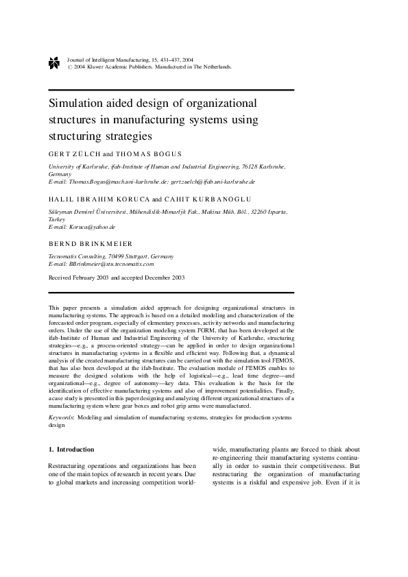 (PDF) Simulation aided design of organizational structures in manufacturing systems using ...