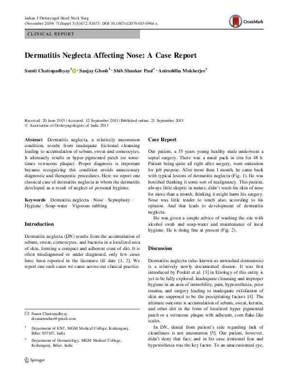 (PDF) Dermatitis Neglecta Affecting Nose: A Case Report | Shib Paul ...