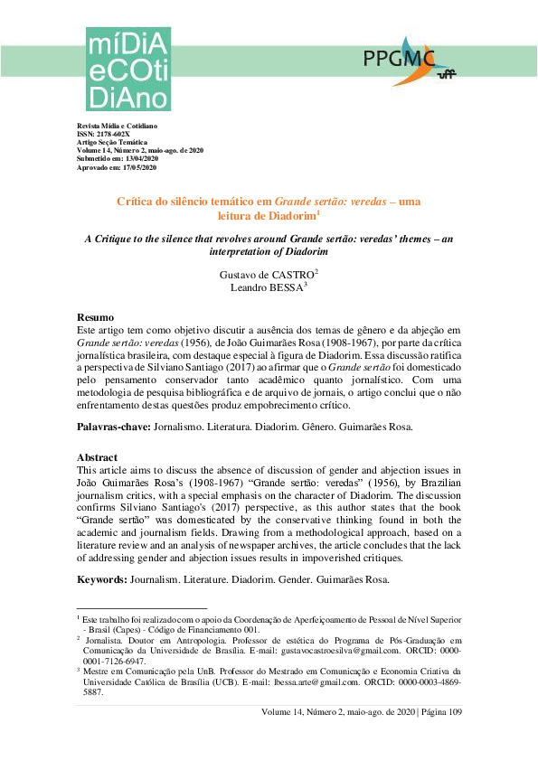 (PDF) Critica do Silêncio Temático em Grande Sertão Veredas -- uma ...