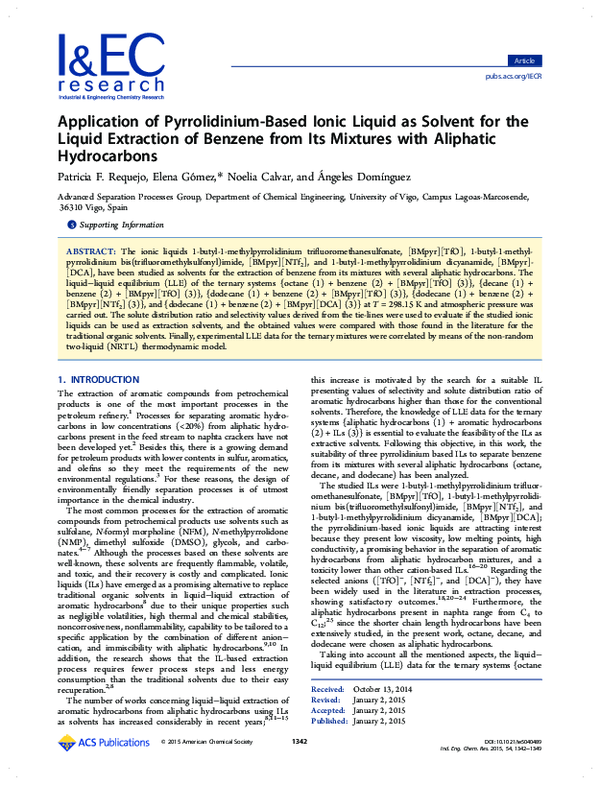 Pdf Application Of Pyrrolidinium Based Ionic Liquid As Solvent For 5878