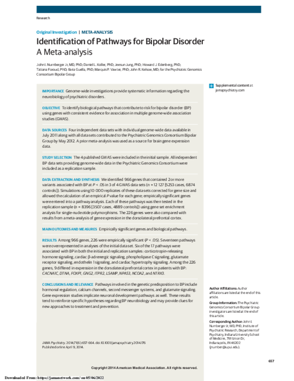 (PDF) Identification of Pathways for Bipolar Disorder