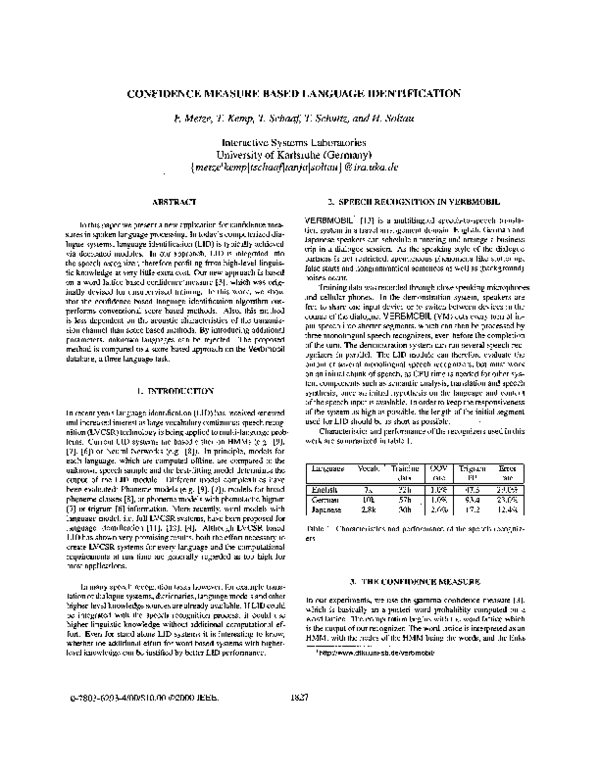 (PDF) Confidence measure based Language Identification