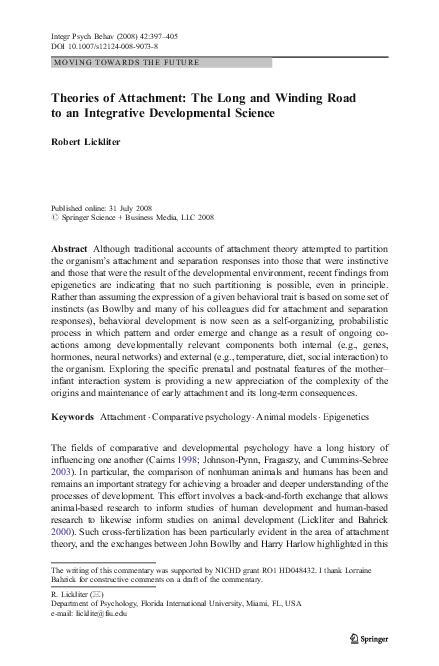 (PDF) Theories of Attachment: The Long and Winding Road to an ...