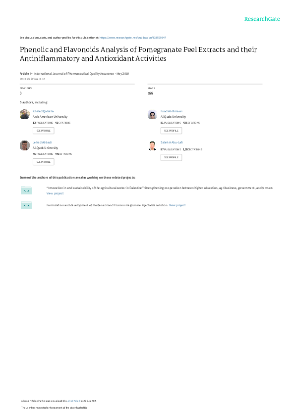 (PDF) Phenolic and Flavonoids Analysis of Pomegranate Peel Extracts and their Antiniflammatory ...