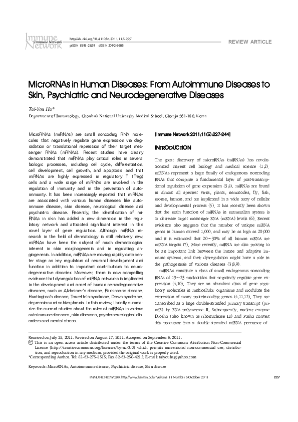 (PDF) MicroRNAs in Human Diseases: From Autoimmune Diseases to Skin ...