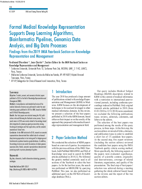 (PDF) Formal Medical Knowledge Representation Supports Deep Learning Algorithms, Bioinformatics ...