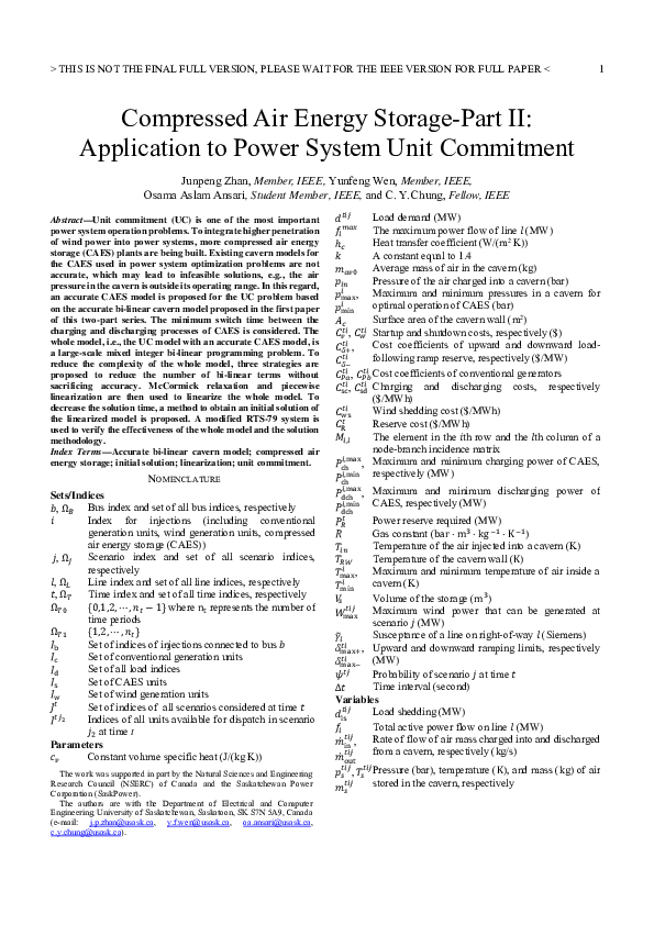 (PDF) Compressed Air Energy Storage-Part II: Application to Power System Unit Commitment