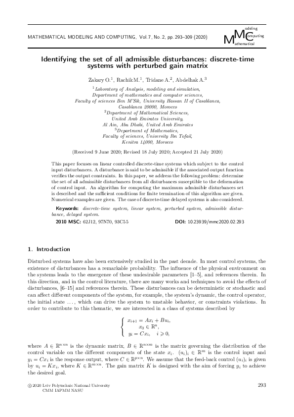(PDF) Identifying the set of all admissible disturbances: discrete-time systems with perturbed ...