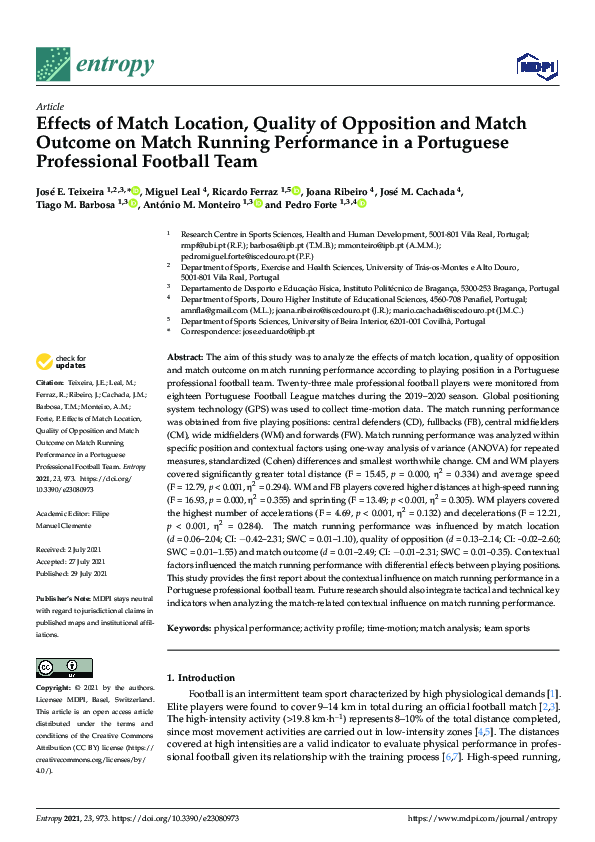 (PDF) Effects of Match Location, Quality of Opposition and Match ...